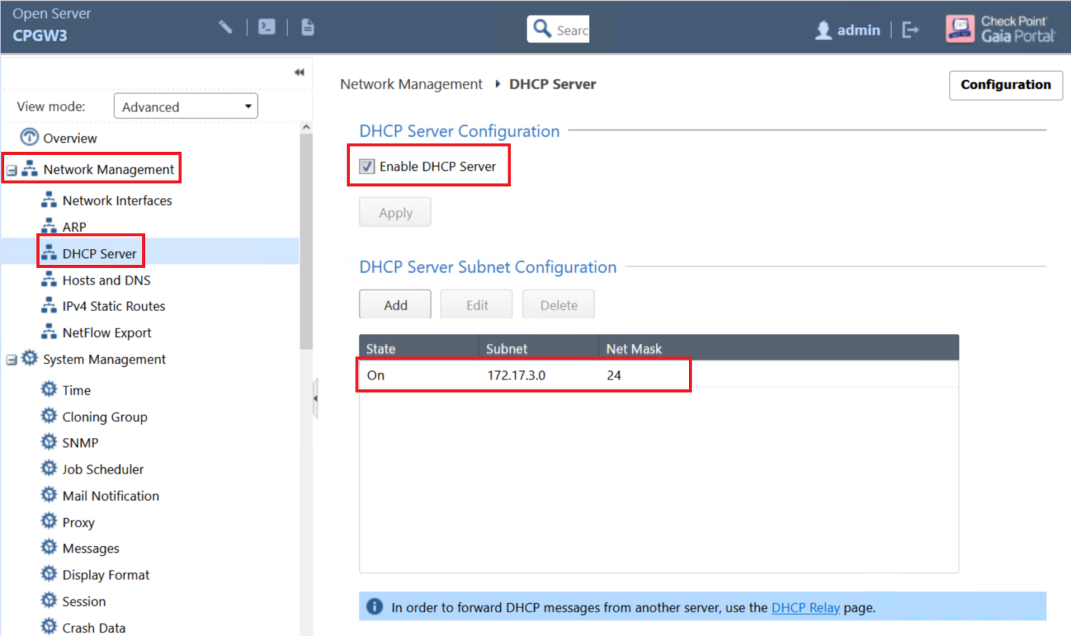 Checkpoint Enable DHCP Server and DHCP Options 66, 67 – Networking Lab